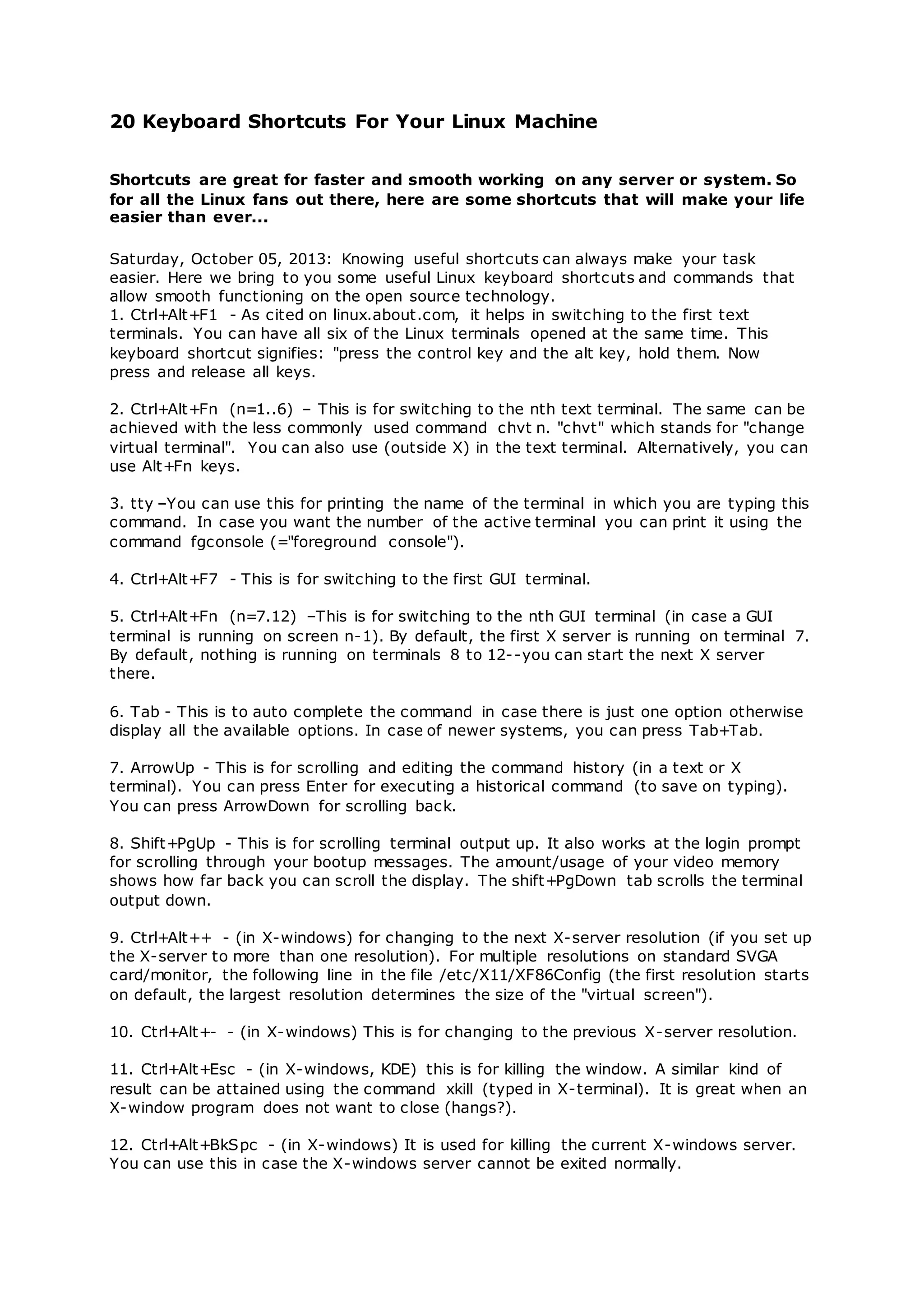 20 keyboard shortcuts for your linux machine | PDF