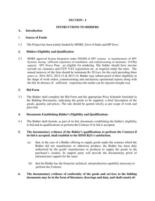 Tender Document for Solar Project in Himachal Pradesh | PDF