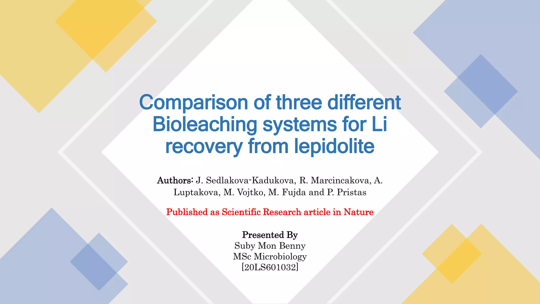 Comparison of three different Bioleaching systems for Li recovery from ...