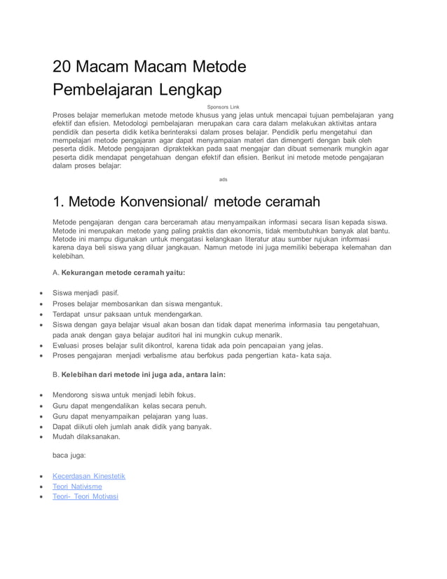 20 macam macam metode pembelajaran | PDF