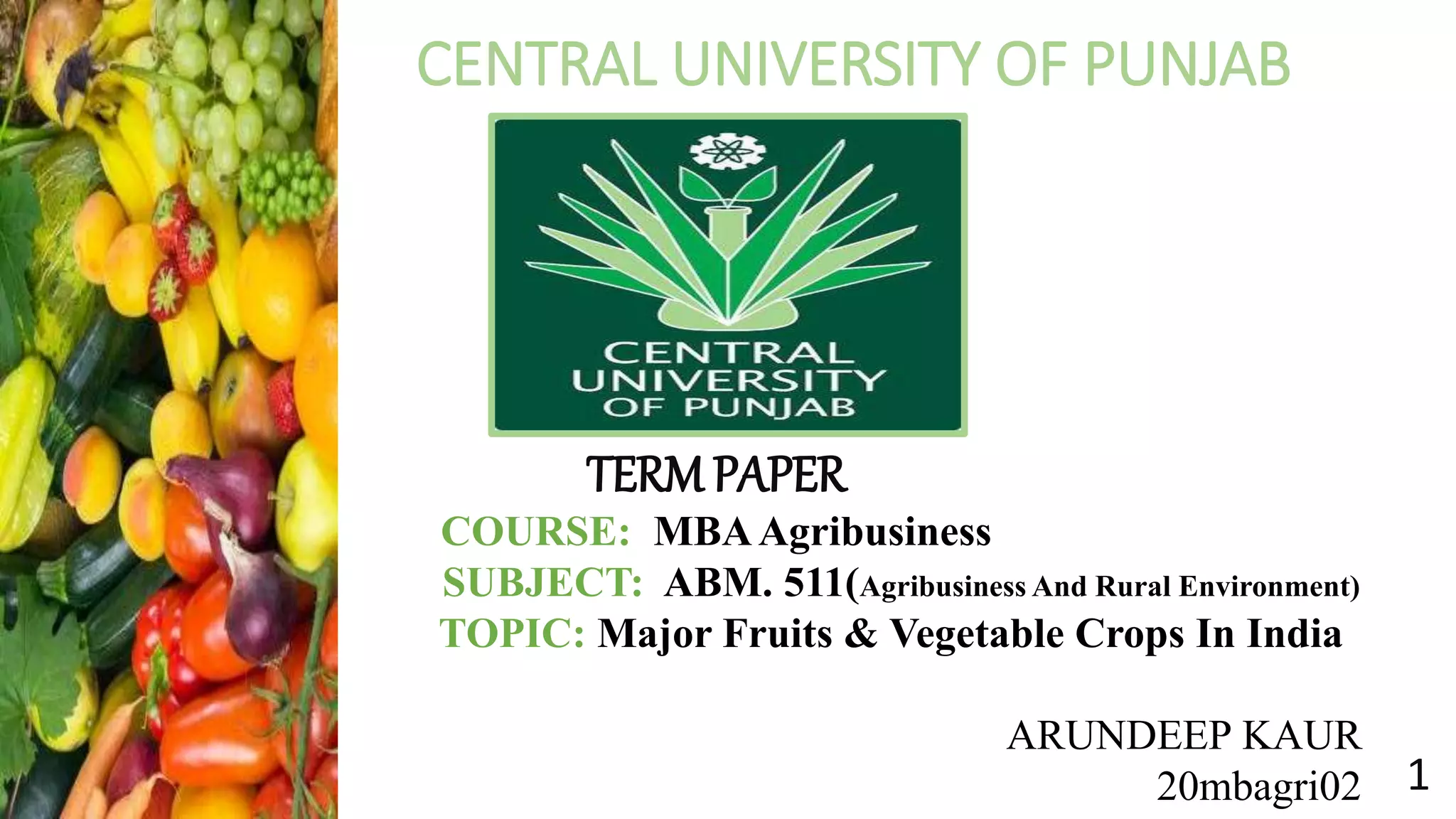 major fruits and vegetables crop in India 2019-20 | PPTX