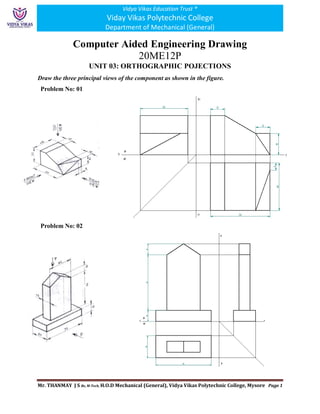 Computer Aided Engineering Drawing 20ME12P unit 03 3d to orthographic pojections | PDF