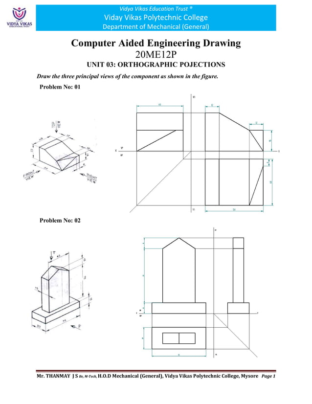 Computer Aided Engineering Drawing 20ME12P unit 03 3d to orthographic ...