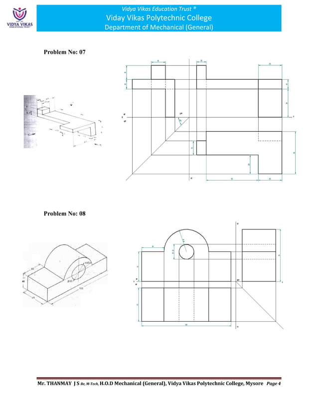 Computer Aided Engineering Drawing 20ME12P unit 03 3d to orthographic pojections | PDF