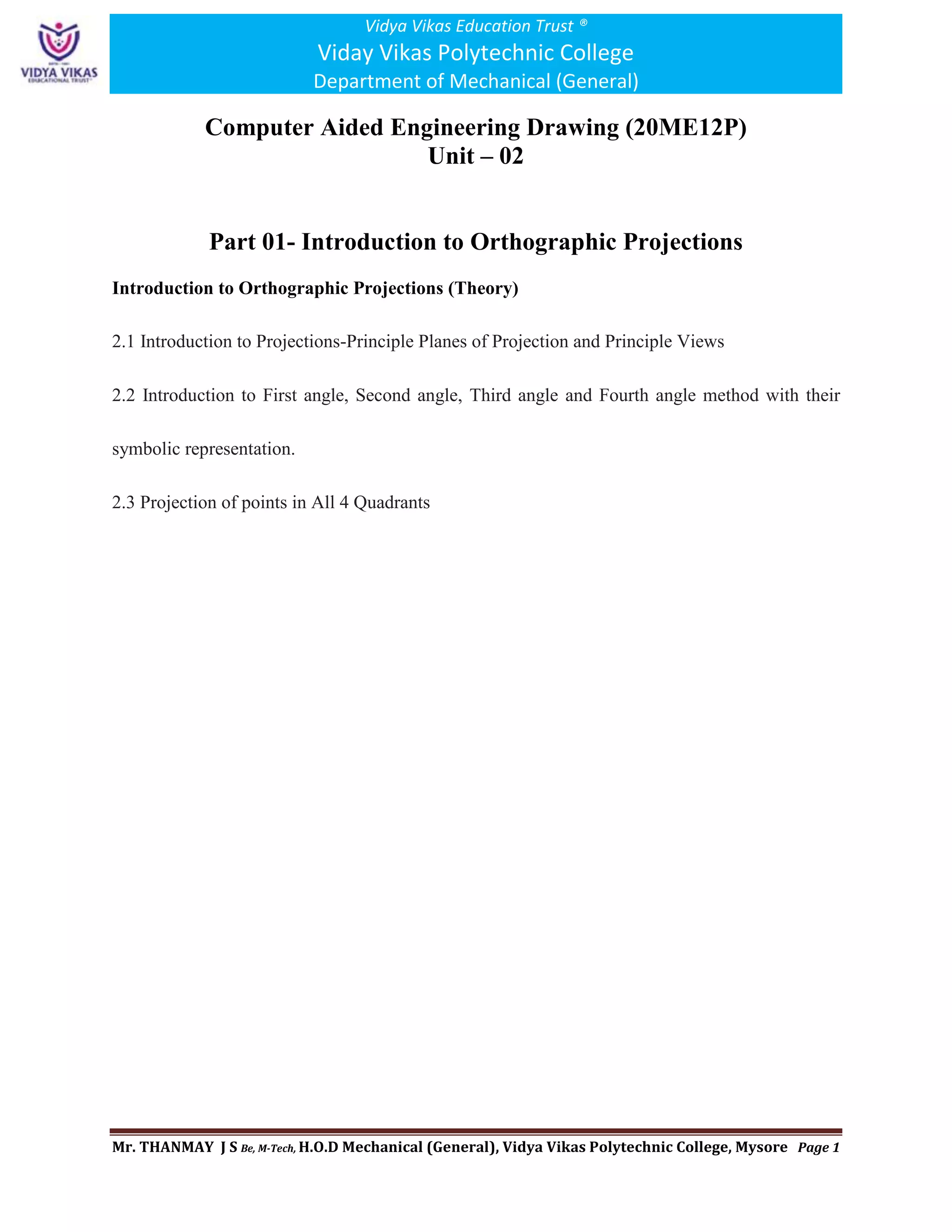 Computer Aided Engineering Drawing (20ME12P) Unit – 02 introduction to ...