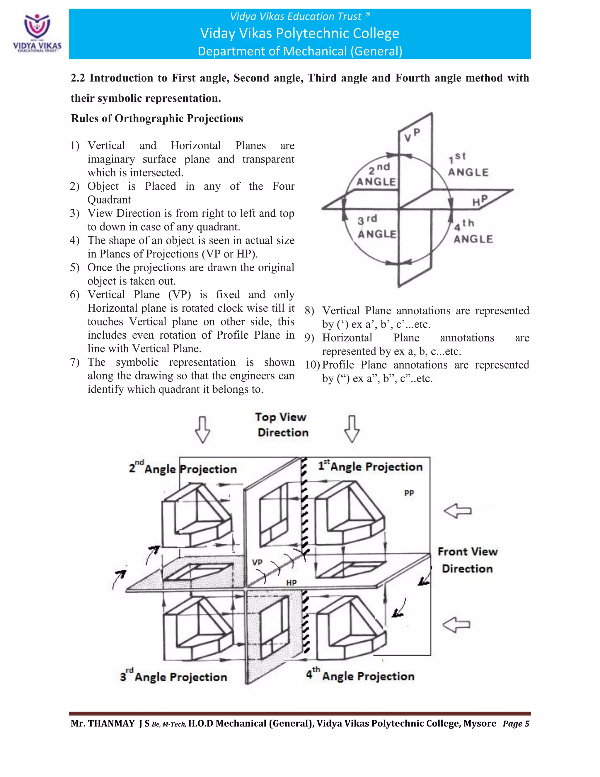 Computer Aided Engineering Drawing (20ME12P) Unit – 02 introduction to orthographic projections ...