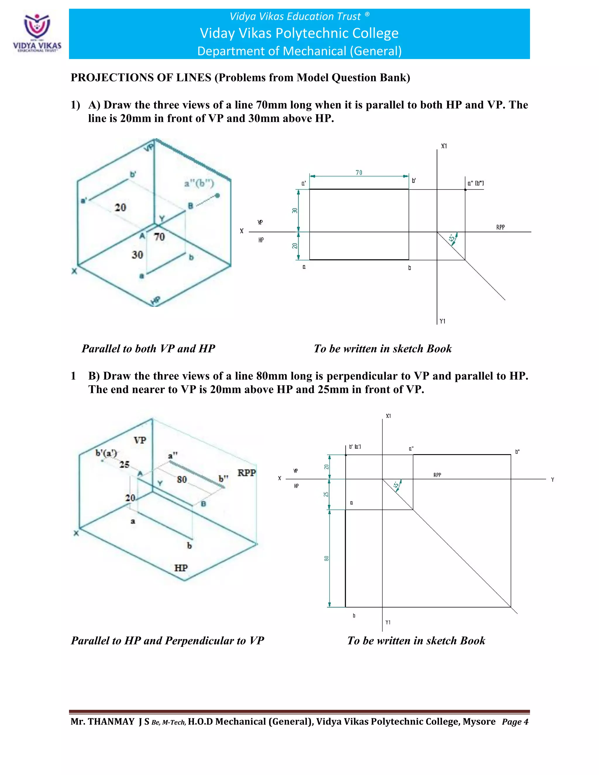 Computer Aided Engineering Drawing 20ME12P Unit – 02 Part 02- PROJECTIONS OF LINES | PDF