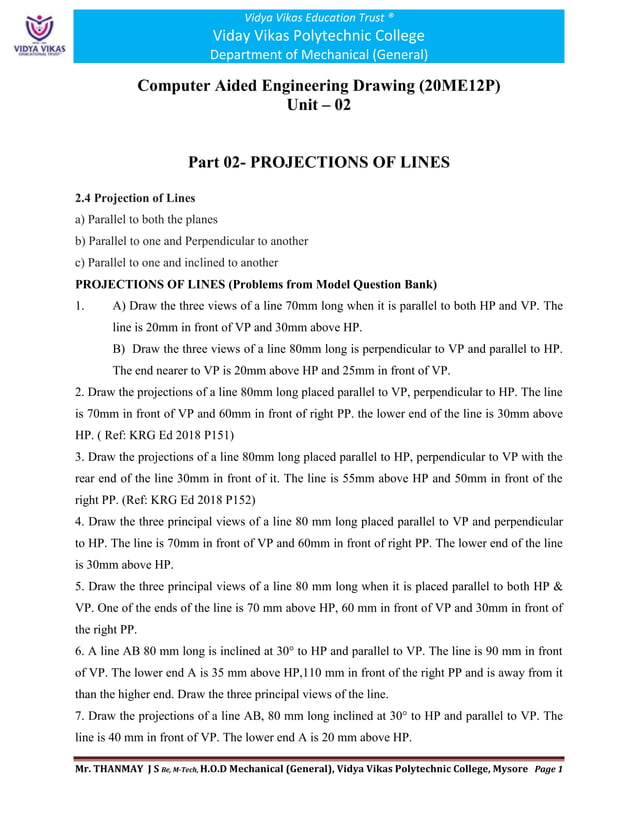 Computer Aided Engineering Drawing 20ME12P Unit – 02 Part 02 ...