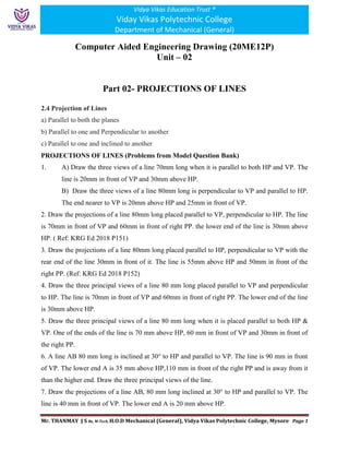 Projections of Lines Problems | PDF