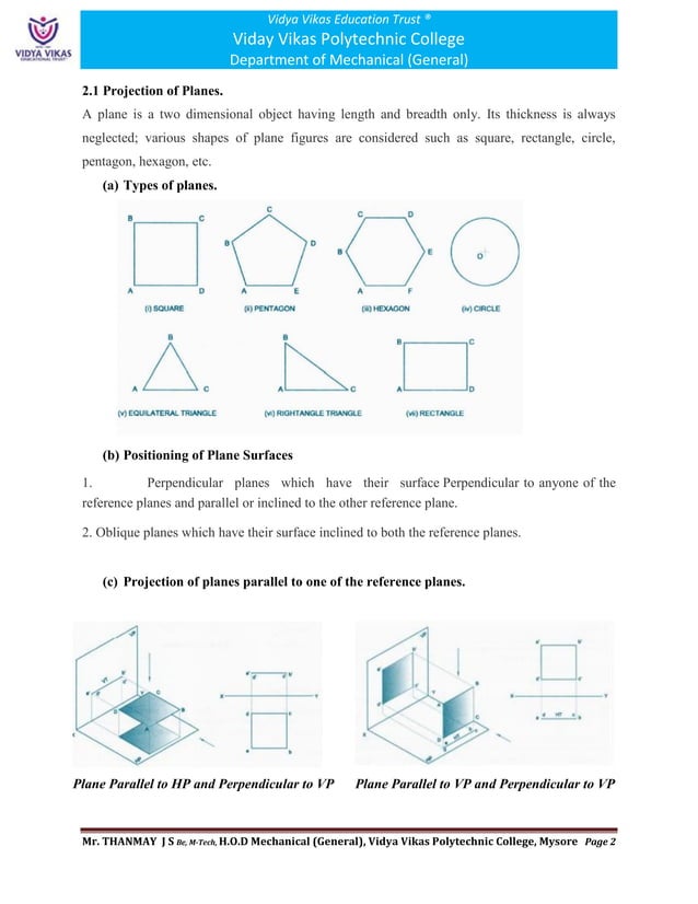 Computer Aided Engineering Drawing 20ME12P Unit – 02 Part 03 - PROJECTIONS OF PLANE SURFACE | PDF