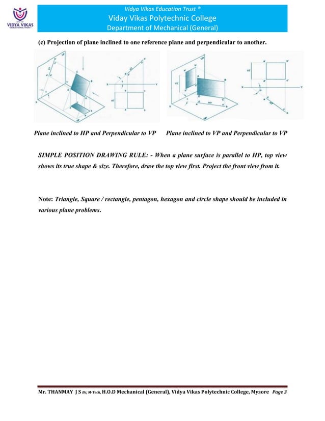 Computer Aided Engineering Drawing 20ME12P Unit – 02 Part 03 - PROJECTIONS OF PLANE SURFACE | PDF