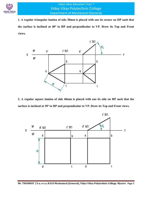 Computer Aided Engineering Drawing 20ME12P Unit – 02 Part 03 - PROJECTIONS OF PLANE SURFACE | PDF