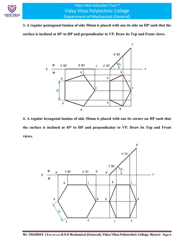 Computer Aided Engineering Drawing 20ME12P Unit – 02 Part 03 - PROJECTIONS OF PLANE SURFACE | PDF
