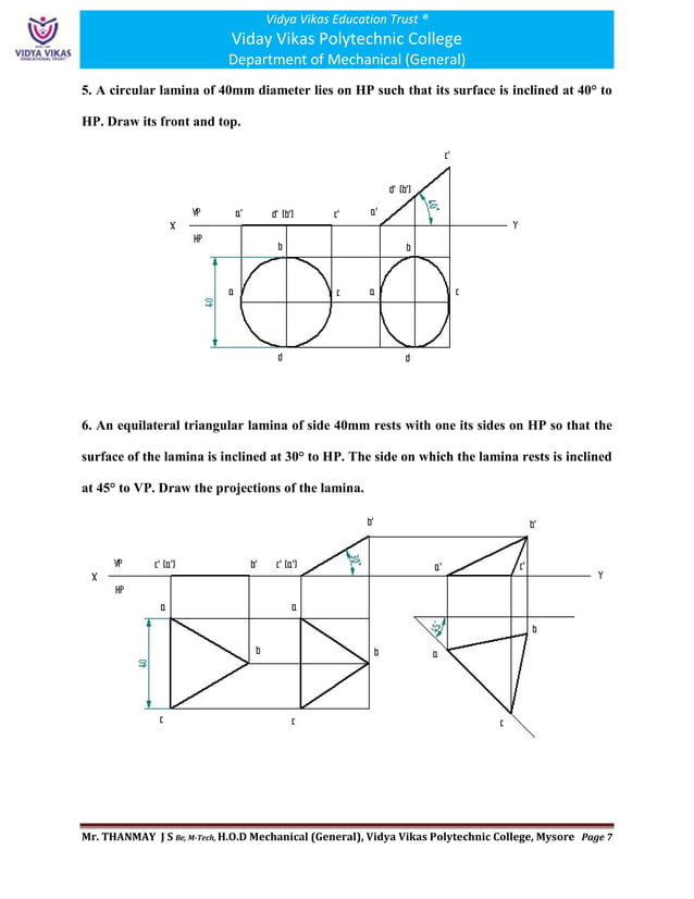 Computer Aided Engineering Drawing 20ME12P Unit – 02 Part 03 - PROJECTIONS OF PLANE SURFACE | PDF