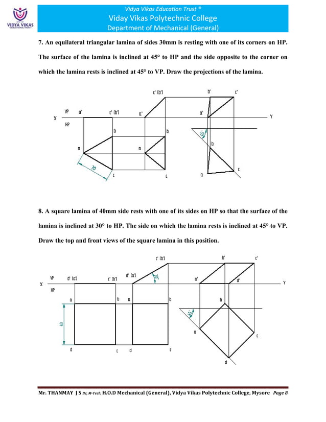 Computer Aided Engineering Drawing 20ME12P Unit – 02 Part 03 - PROJECTIONS OF PLANE SURFACE | PDF