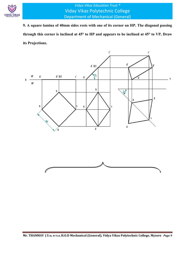 Computer Aided Engineering Drawing 20ME12P Unit – 02 Part 03 - PROJECTIONS OF PLANE SURFACE | PDF