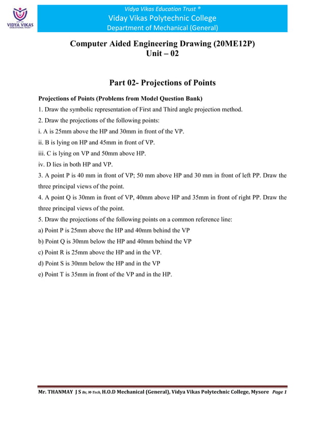 Computer Aided Engineering Drawing (20ME12P) Unit – 02 | PDF
