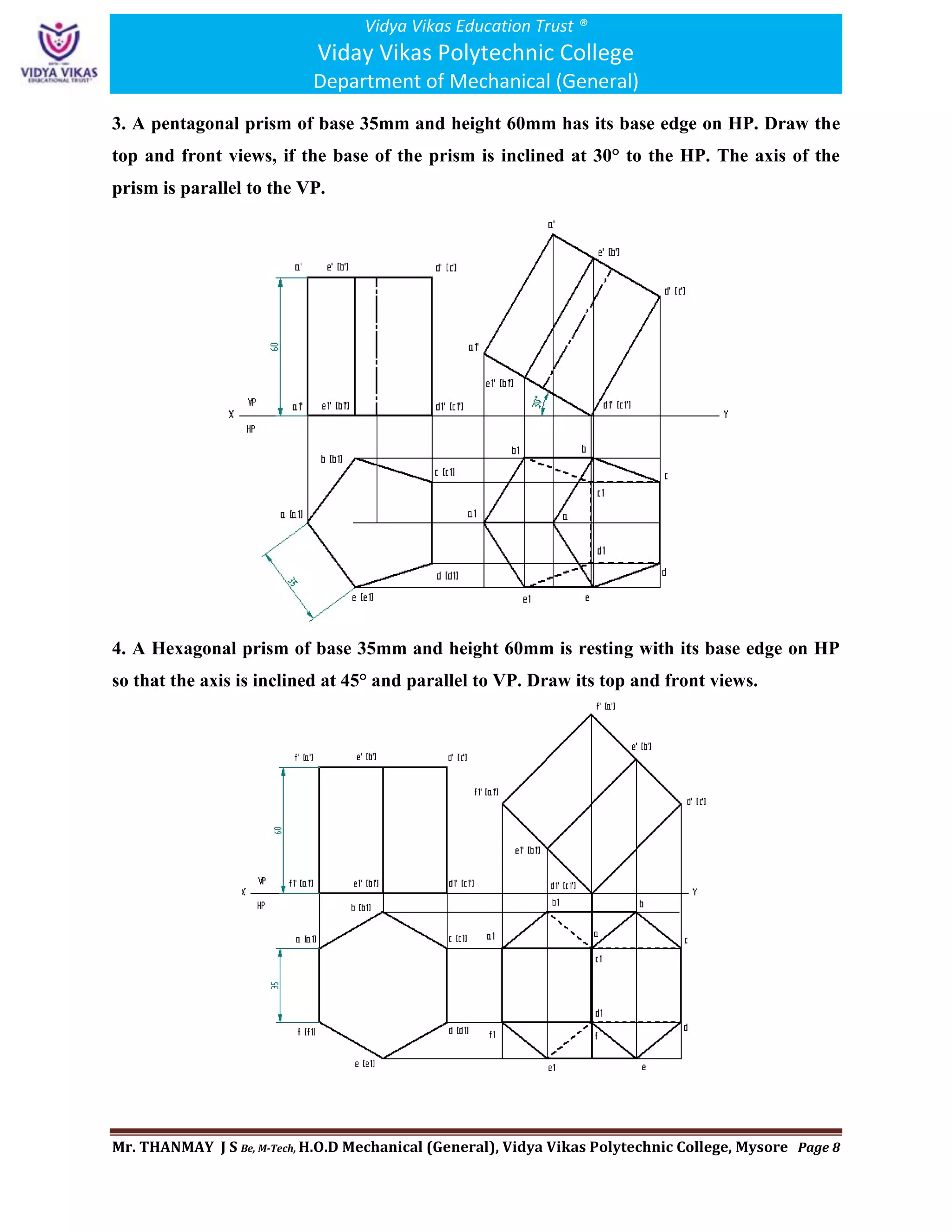 Computer Aided Engineering Drawing 20ME12P Unit 02 Part 04 PROJECTIONS ...
