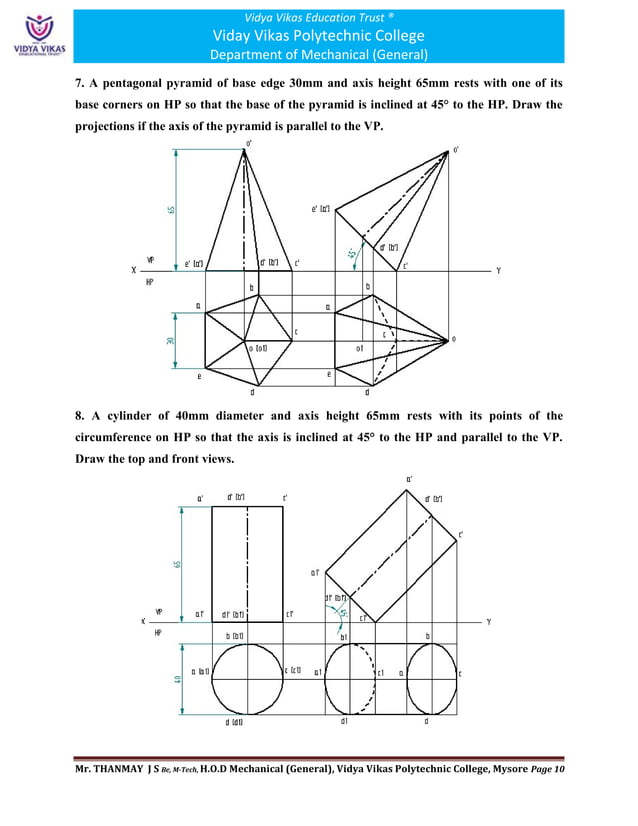 Computer Aided Engineering Drawing 20ME12P Unit 02 Part 04 PROJECTIONS OF SOLIDS | PDF | Physics ...