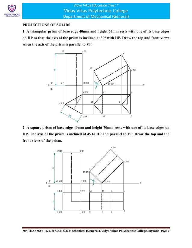Computer Aided Engineering Drawing 20ME12P Unit 02 Part 04 PROJECTIONS OF SOLIDS | PDF | Physics ...