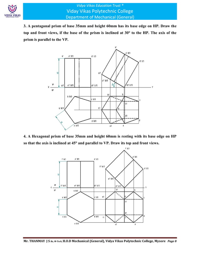 Computer Aided Engineering Drawing 20ME12P Unit 02 Part 04 PROJECTIONS OF SOLIDS | PDF | Physics ...