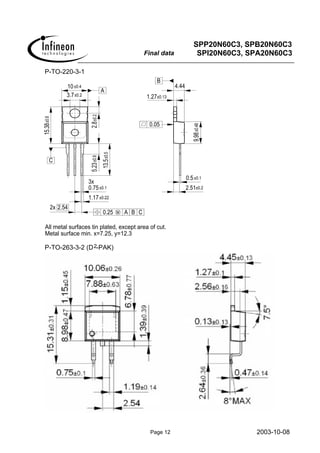 Original N-CHANNEL MOSFET SPP20N60C3 20N60C3 20N60 20A 600V TO-220 New Infineon Technologies | PDF