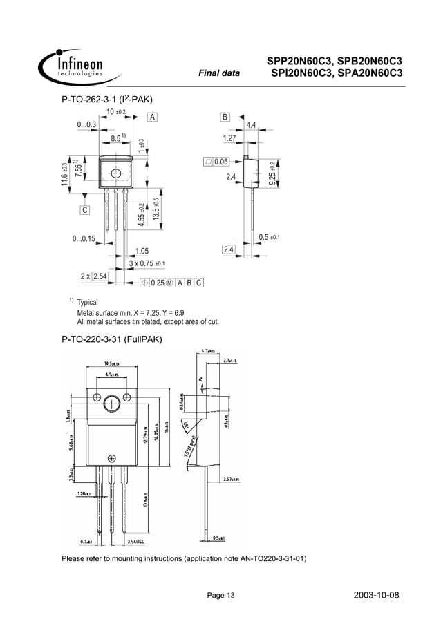 Original N-CHANNEL MOSFET SPP20N60C3 20N60C3 20N60 20A 600V TO-220 New ...