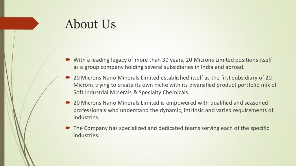 20 Microns Nano Minerals Ltd. (Company Overview) | PPT