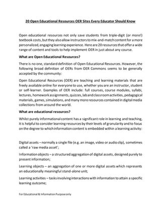 20 Open Educational Resources For Educators | DOCX