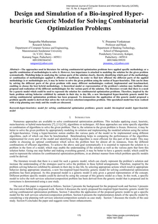 Design and Simulation of a Bio-inspired Hyper-heuristic Generic Model for Solving Combinatorial ...