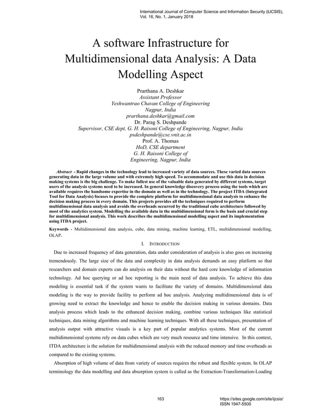 A Software Infrastructure for Multidimensional Data Analysis: A Data Modelling Aspect | PDF
