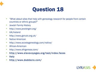 20 questions geneaology resources | PPT | Genealogy and Ancestry ...