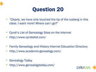 20 questions geneaology resources | PPT | Genealogy and Ancestry ...