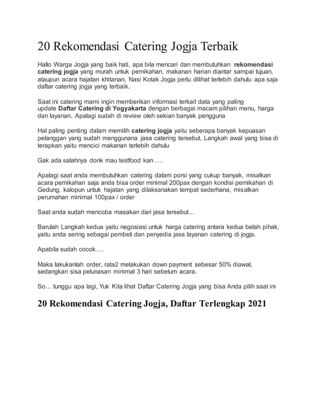 20 rekomendasi catering jogja, terbaik | DOCX