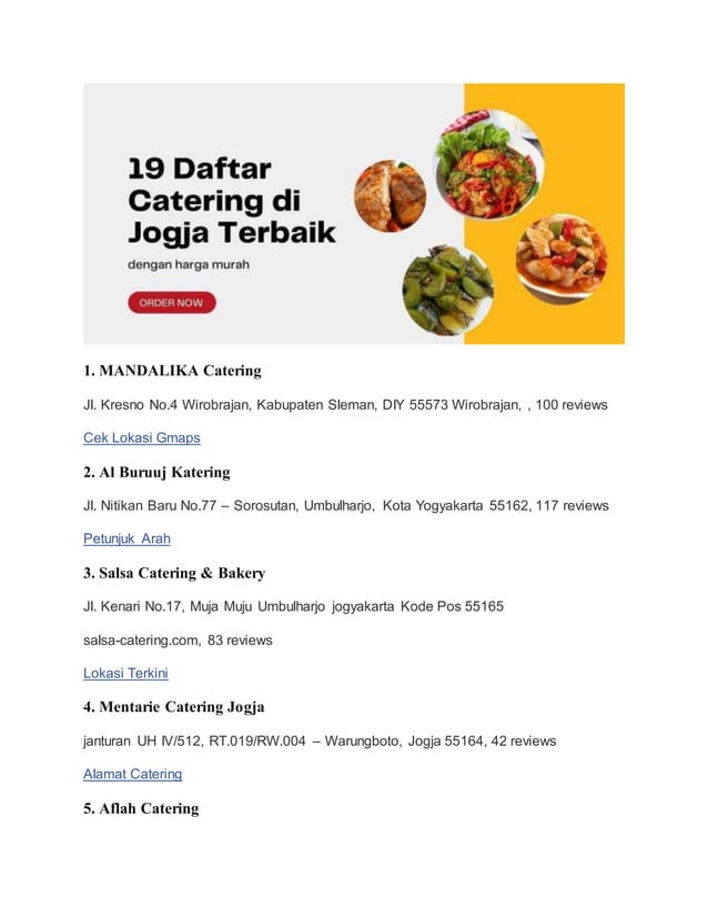 20 rekomendasi catering jogja, terbaik | DOCX