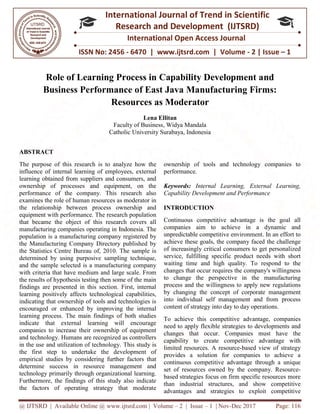 Role of Learning Process in Capability Development and Business Performance of East Java ...