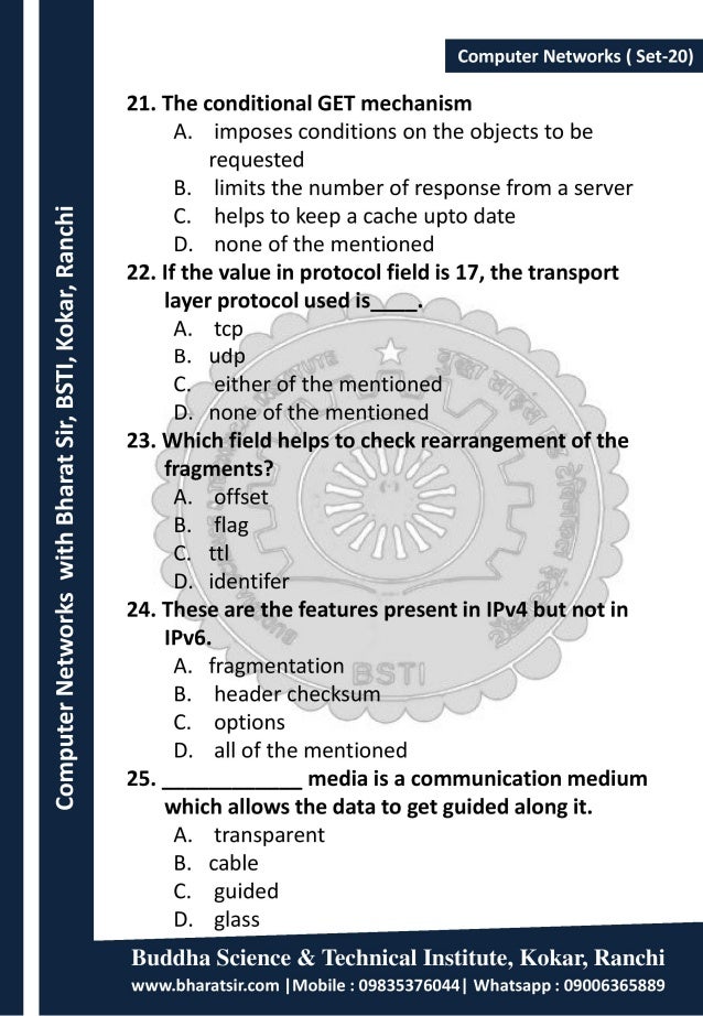 BSTI-BharatSir : Computer Network , Set-20 | PDF