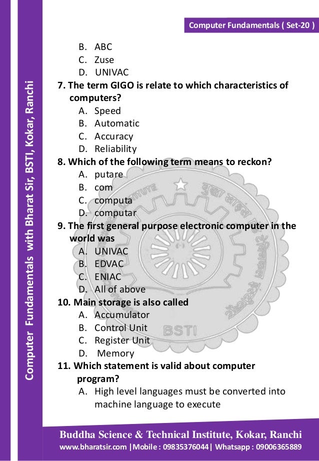 BSTI-BharatSir : Computer Fundamentals Set-20 | PPTX