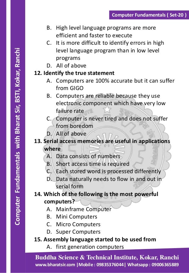 BSTI-BharatSir : Computer Fundamentals Set-20 | PPTX | Computer ...