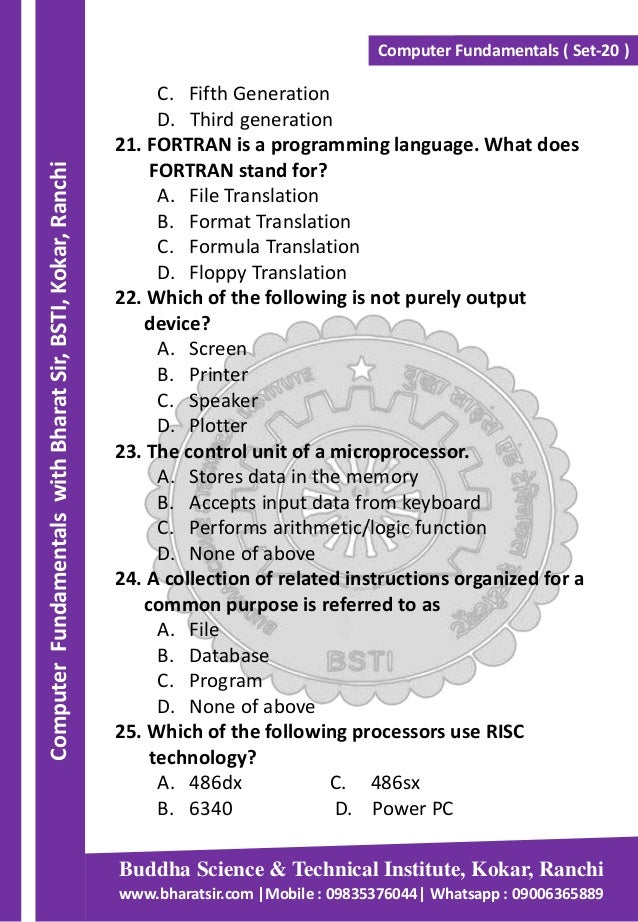 BSTI-BharatSir : Computer Fundamentals Set-20 | PPTX | Computer ...
