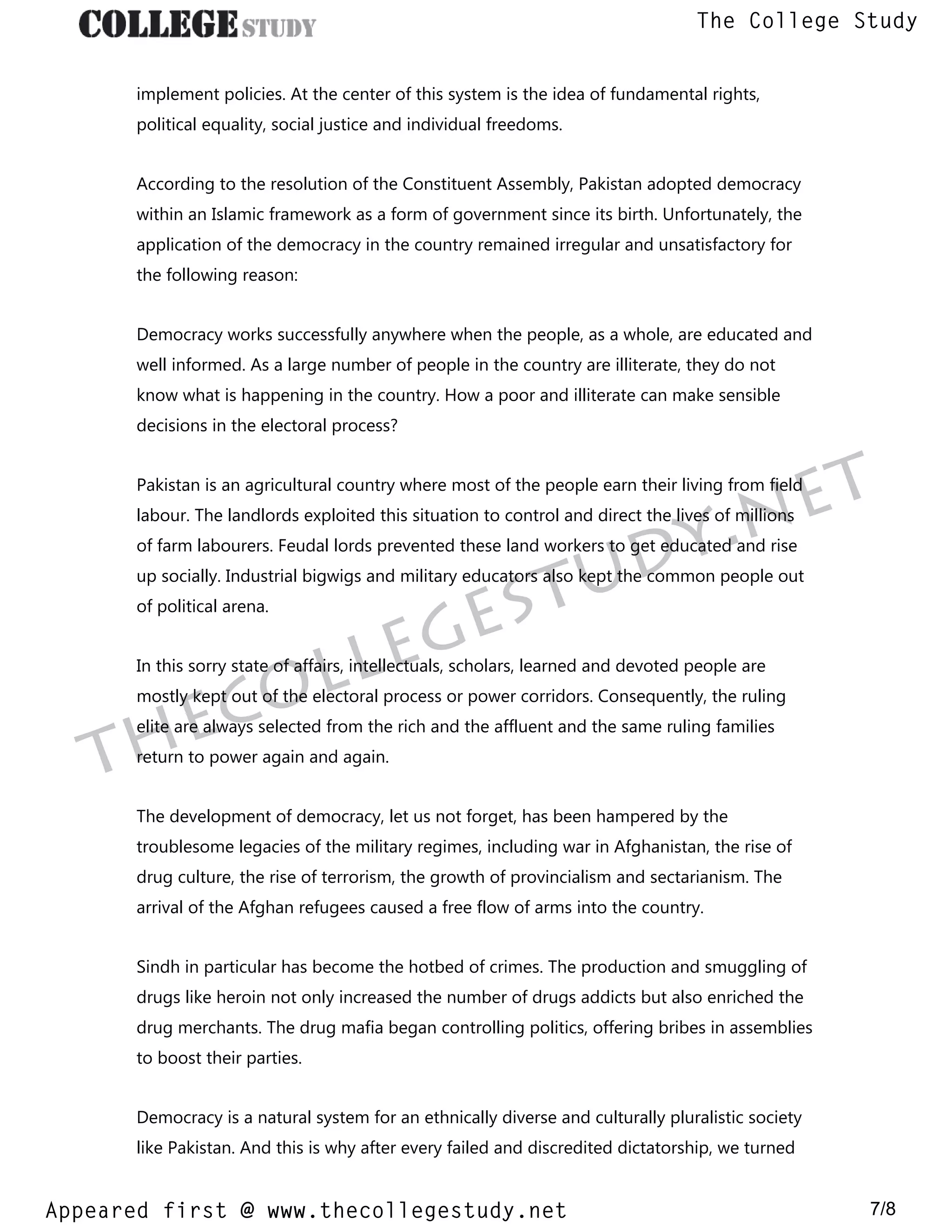 20 short and long essay on democracy in pakistan the college study | PDF