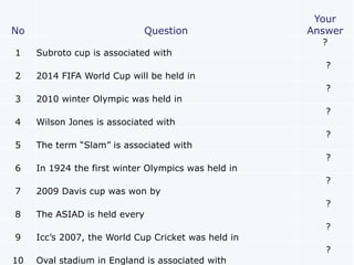 20 Sports Question & answer | PPTX