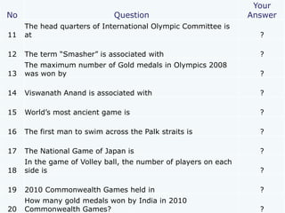20 Sports Question & answer | PPTX