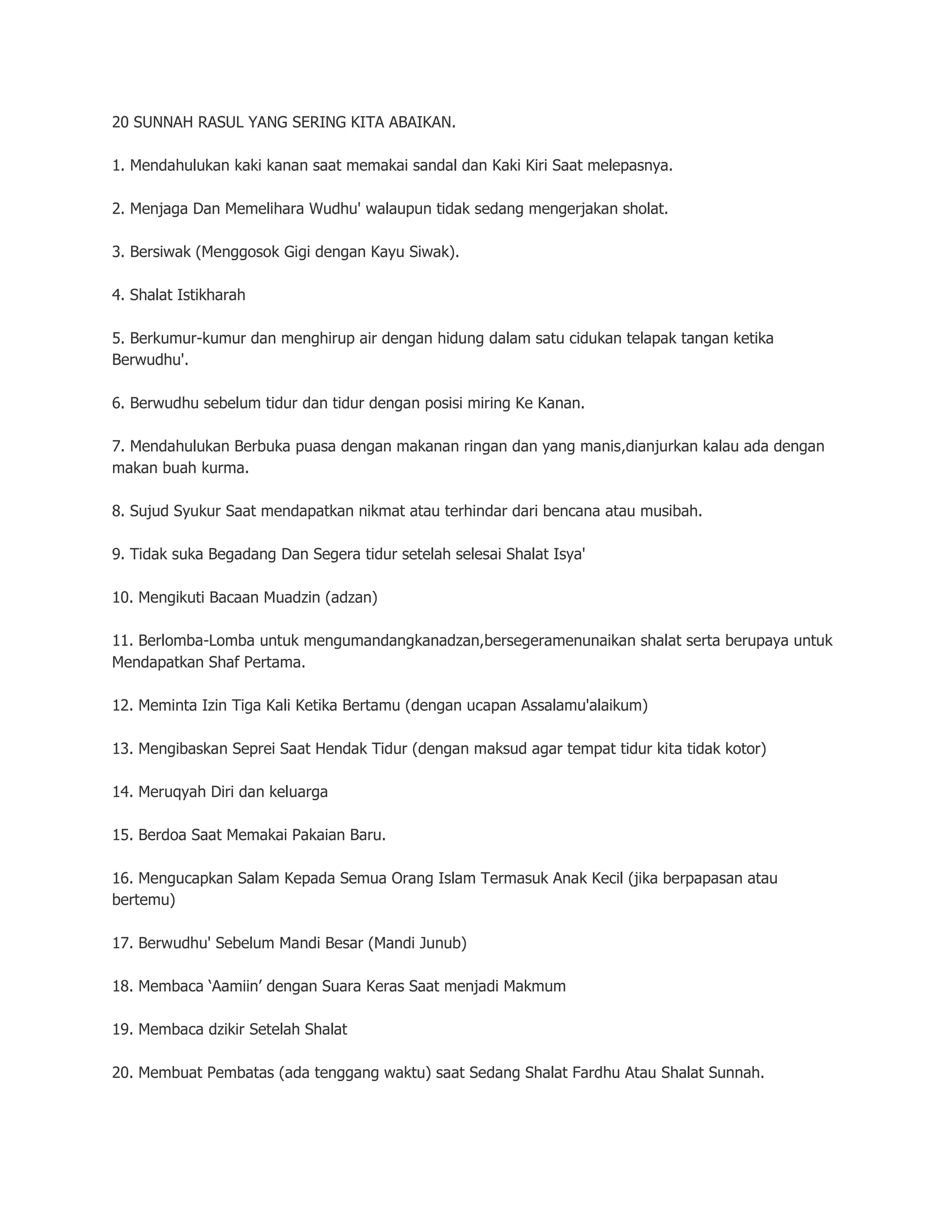 20 sunnah rasul yang sering kita abaikan | PDF