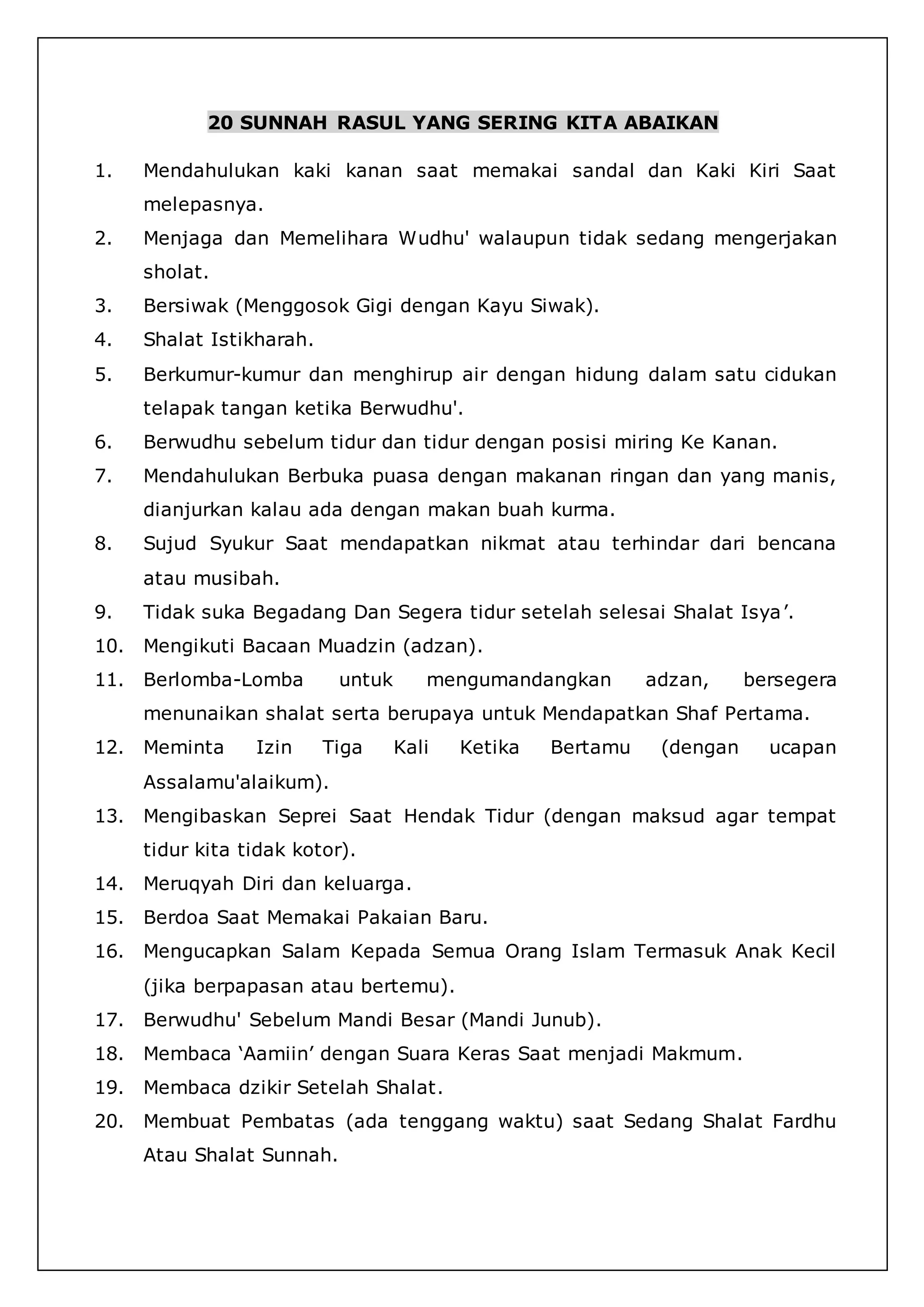 20 sunnah rasul yang sering kita abaikan | DOCX