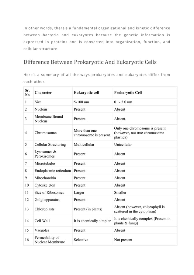20 surprising differences between prokaryotes and eukaryotes | PDF