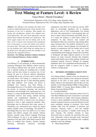 Text Mining at Feature Level: A Review | PDF