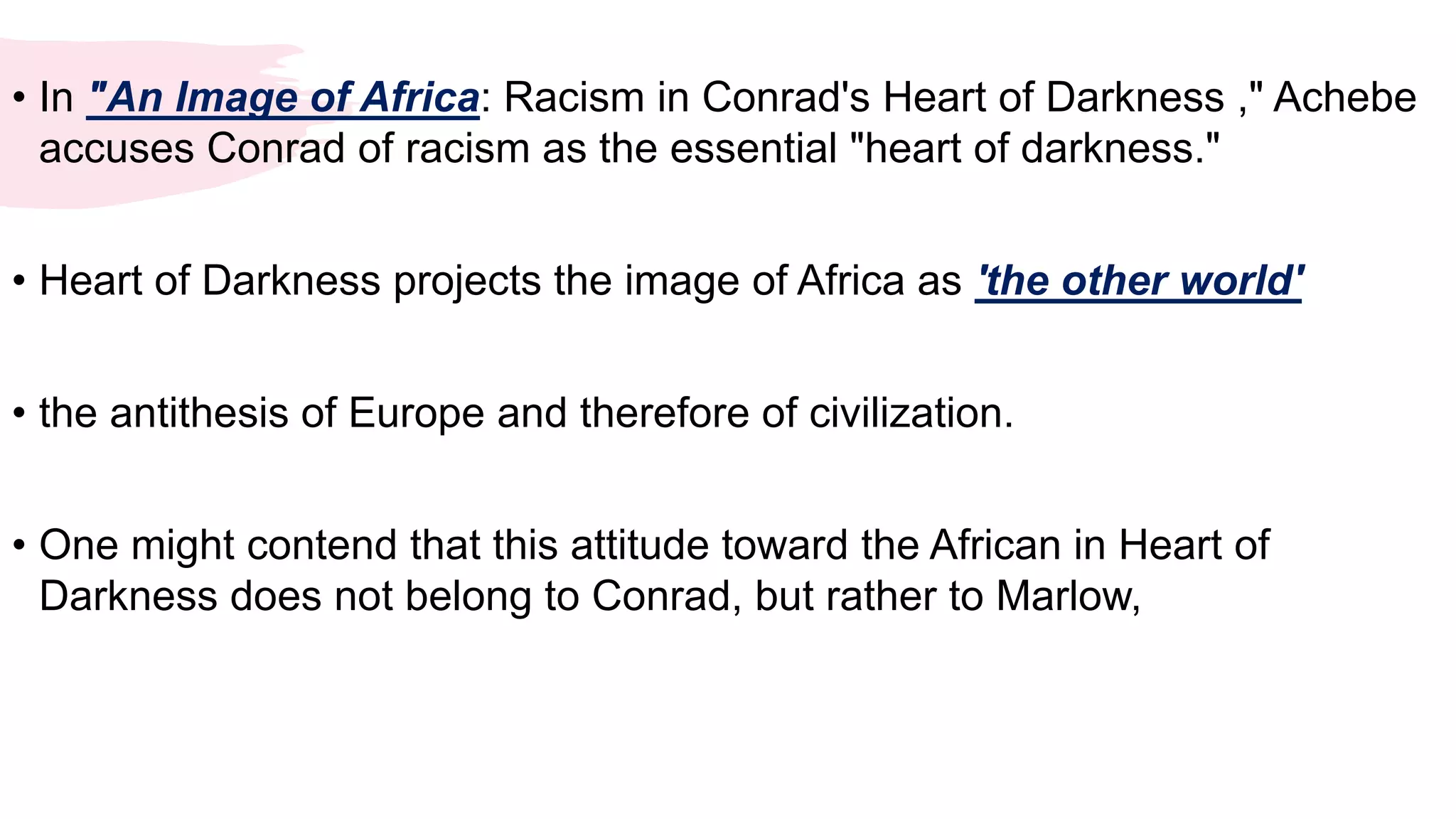 20th century From An Image of Arfica: Rasicm in Conrad's Heart of ...