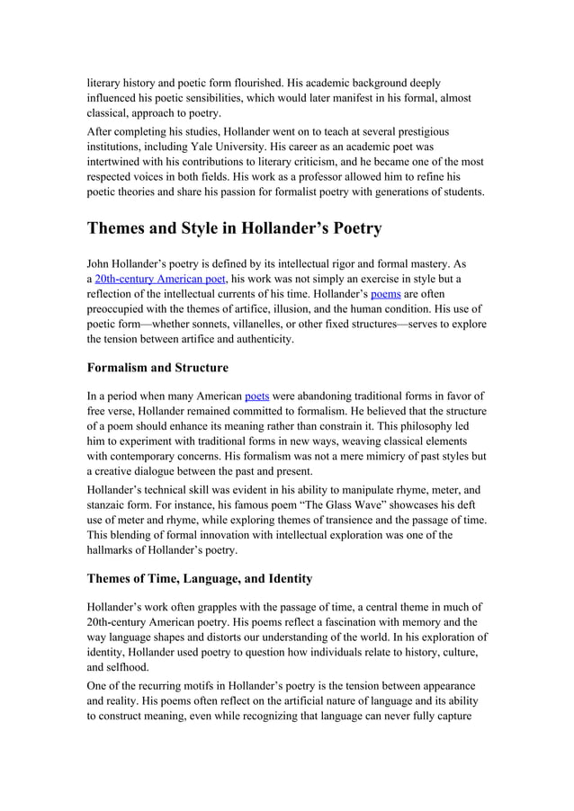 20th Century American poet John Hollander.docx