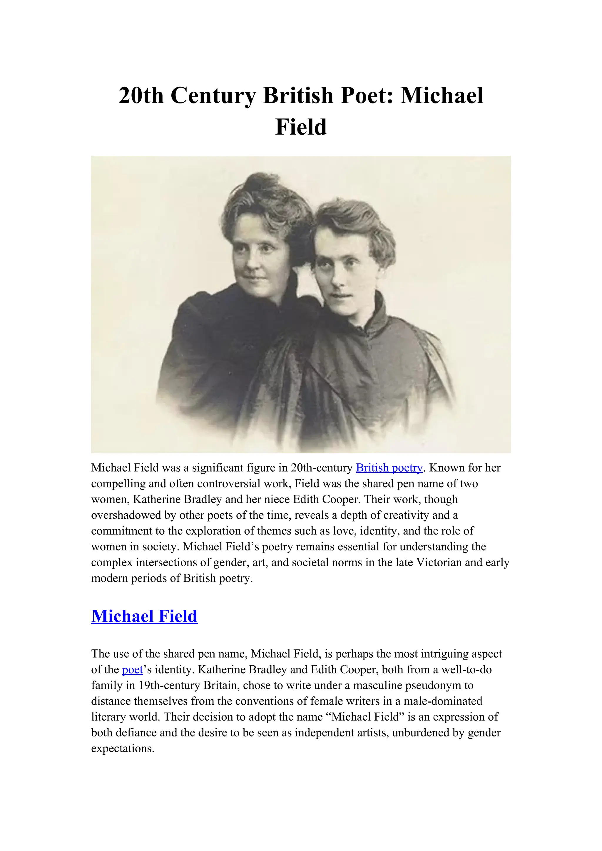 20th Century British Poet Michael Field.docx